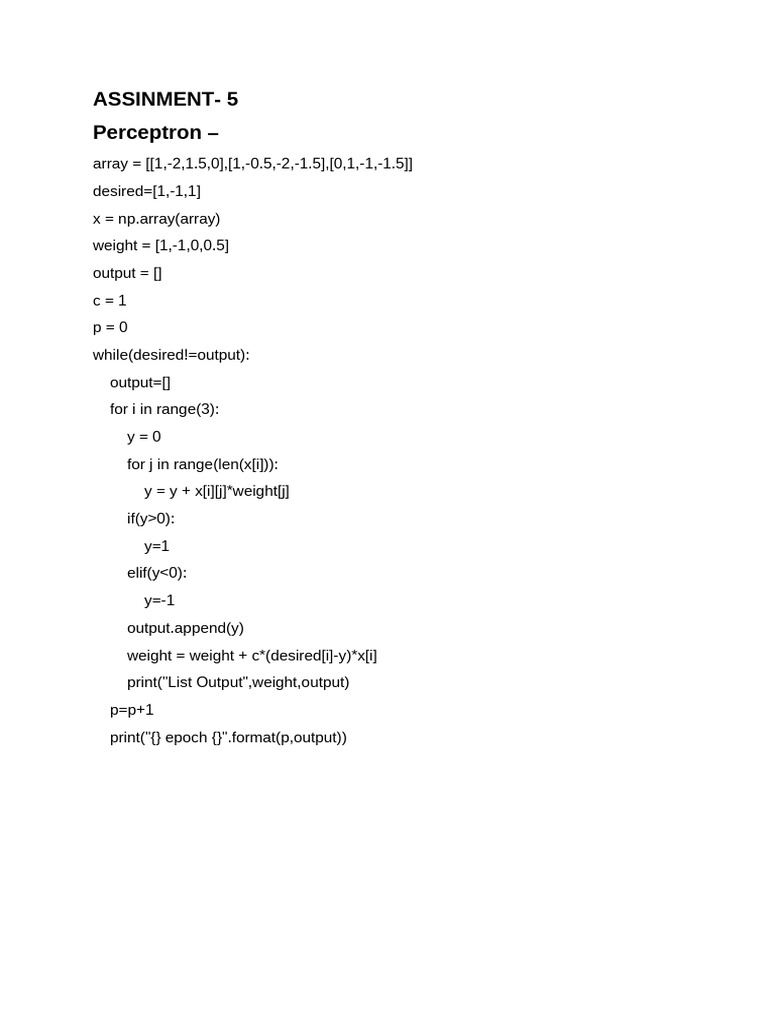 Perceptron Learning lab assignment | PDF