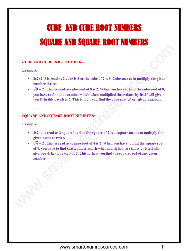 1.9-Cubes-cube root-square-square roots | PDF | Elementary Mathematics ...