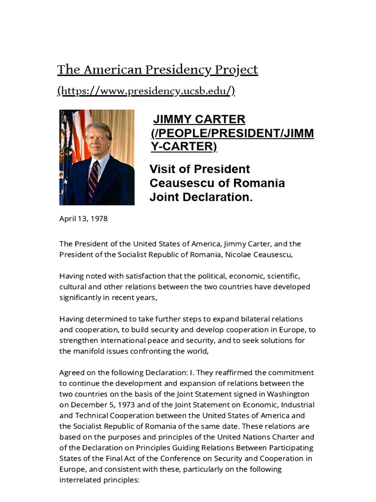 Carter-Ceausescu Joint Declaration 1978 | PDF | United Nations ...