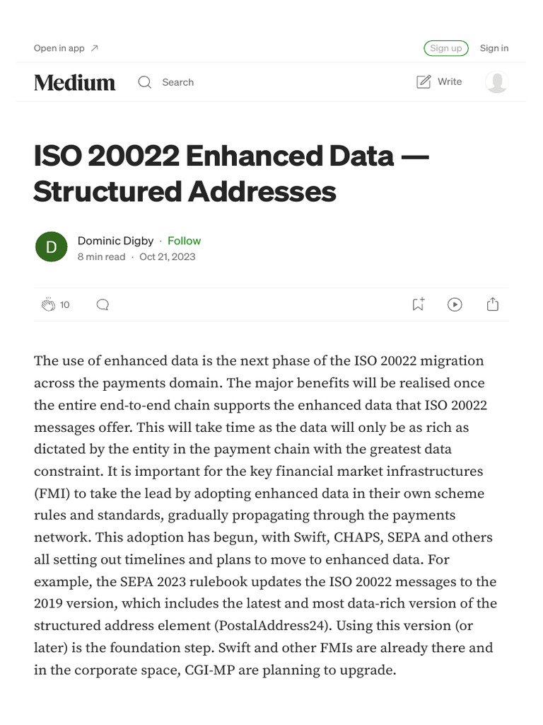 ISO 20022 Enhanced Data - Structured Addresses - by Dominic Digby ...