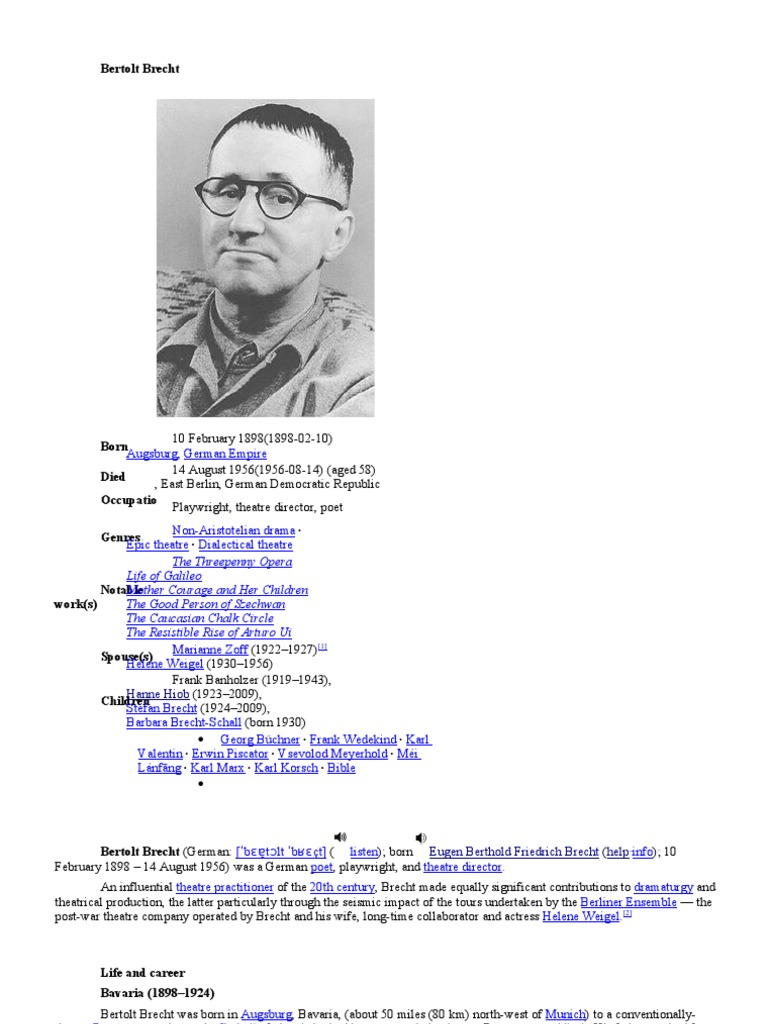 Bertolt Brecht: Life and Legacy | PDF | Theatre | Entertainment (General)