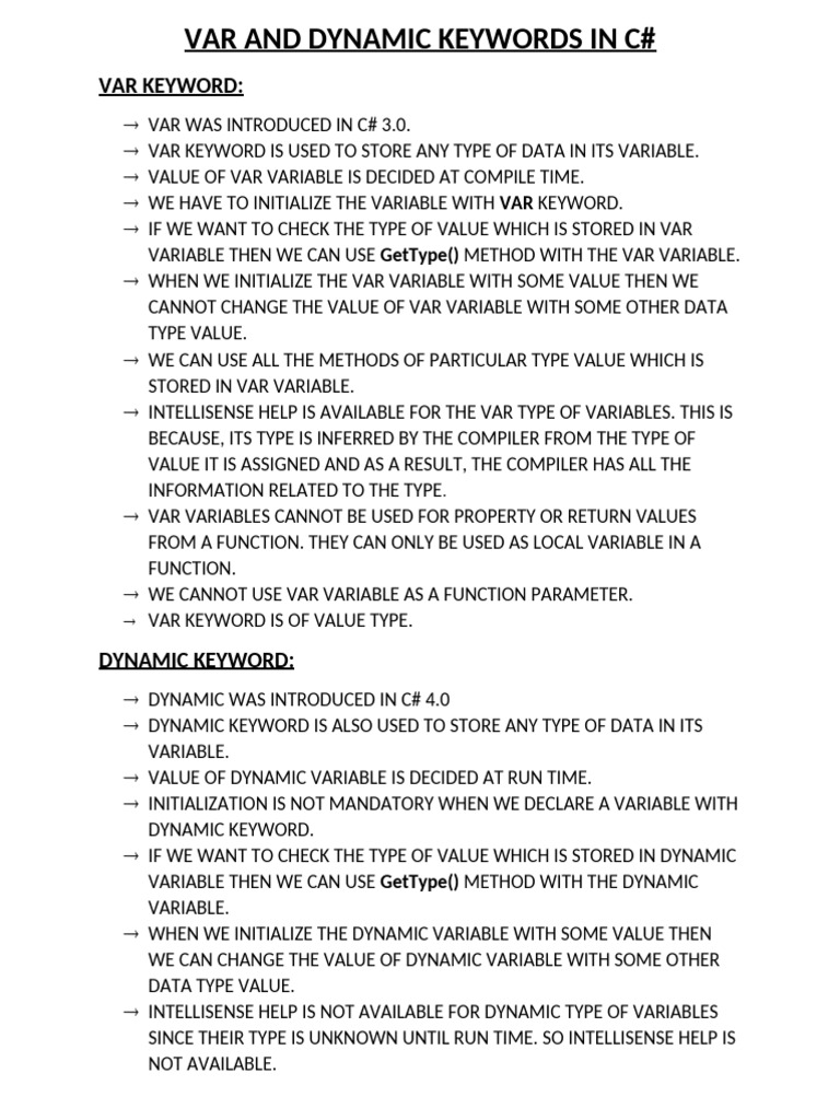VAR AND DYNAMIC KEYWORDS IN C# | PDF