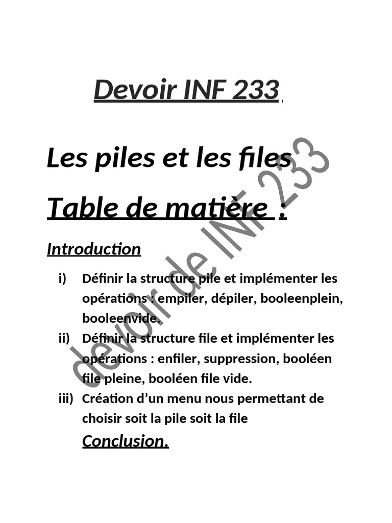 Devoir INF 233 | PDF | Structure des données | Programmation informatique