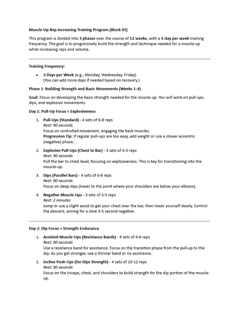 Muscle Up Rep Increase Program (Block 01) | PDF