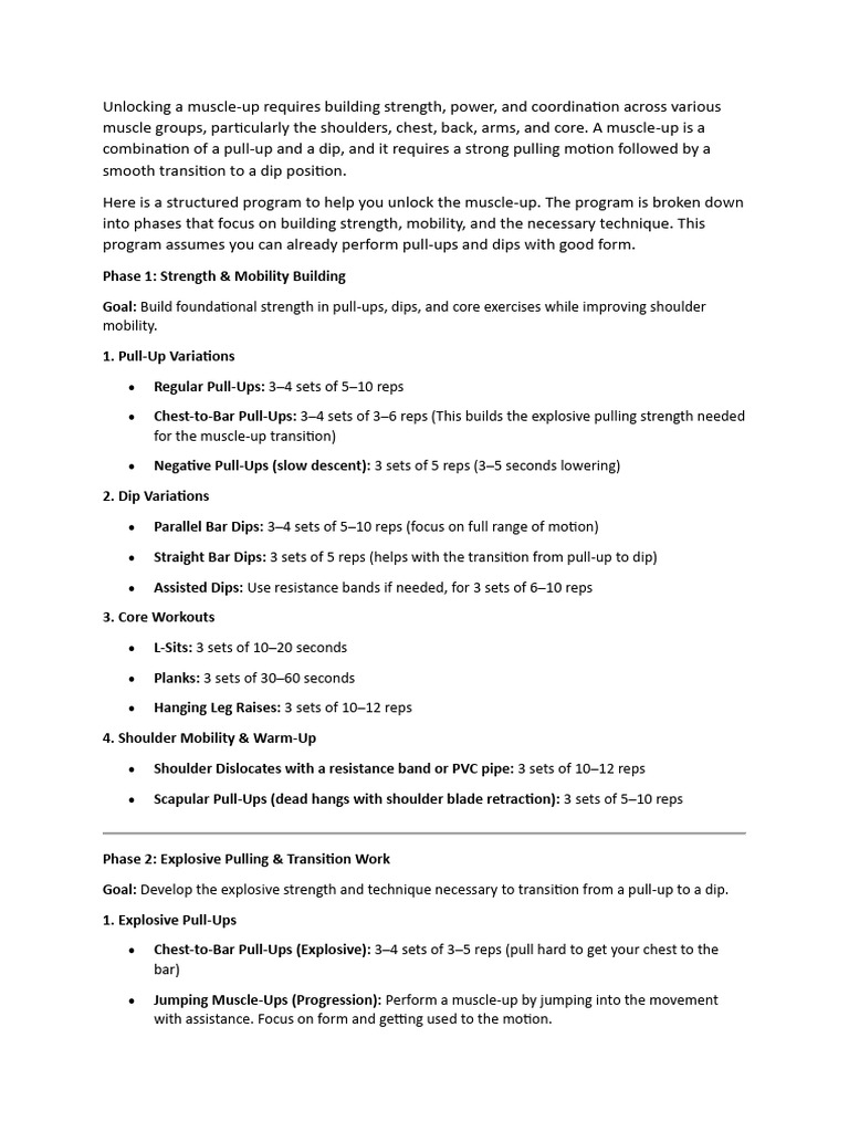 Muscle-Up Progression Training Plan | PDF | Anatomical Terms Of Motion ...