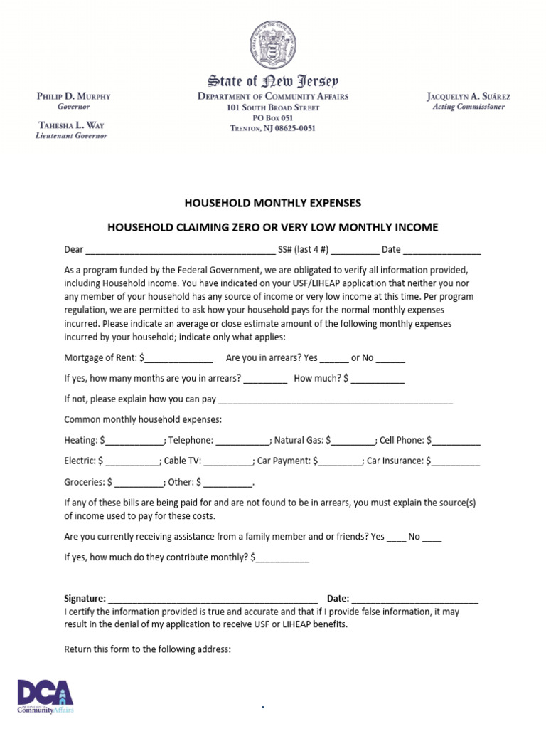 Household Monthly Expenses Form | PDF | Expense | Economies