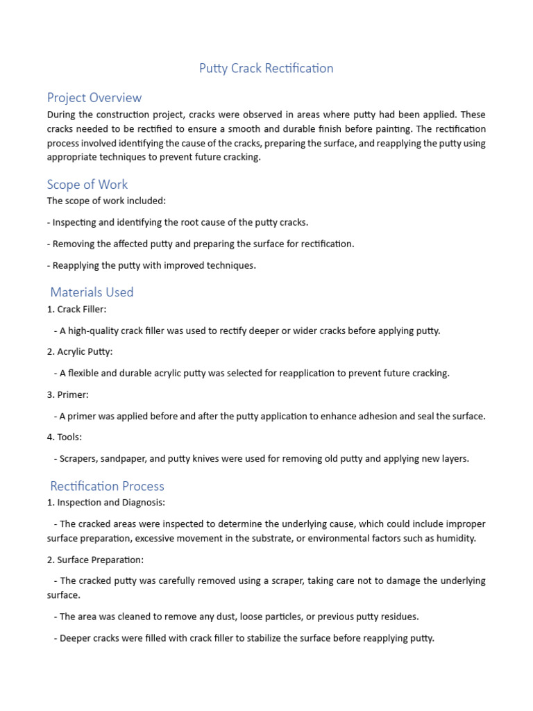 Putty Crack Rectification | PDF | Acrylic Paint | Materials