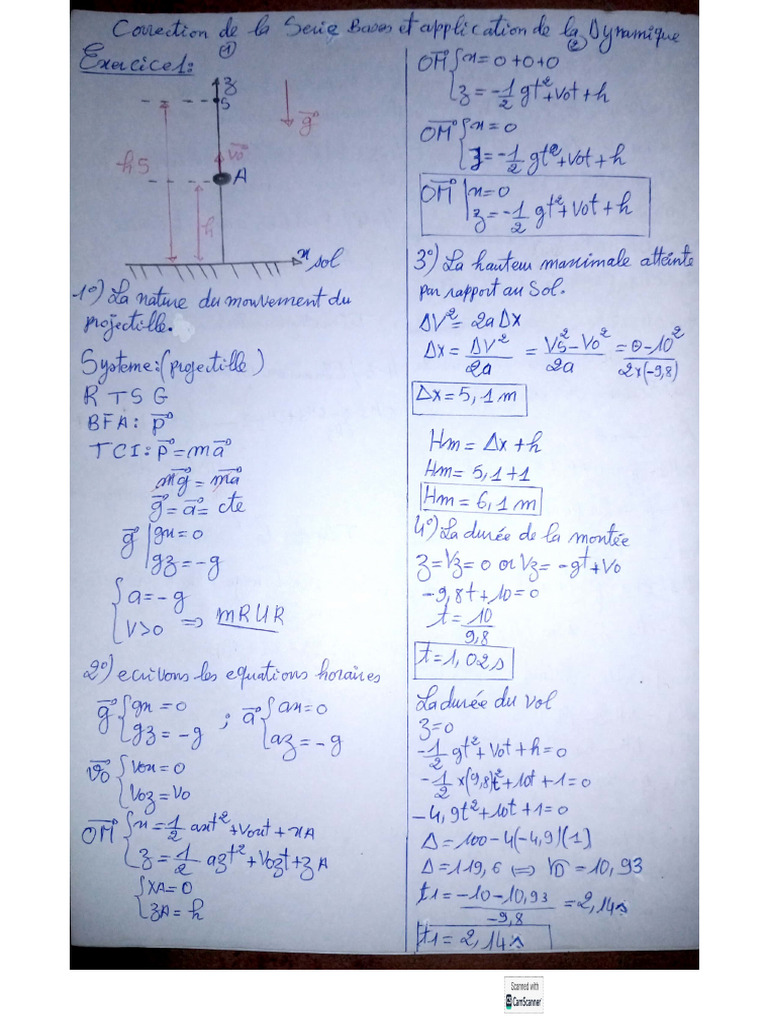 Correction de La Série Dynamique Du TS2 FFA Du Lycée de MBACKÉ 2024 2025 | PDF