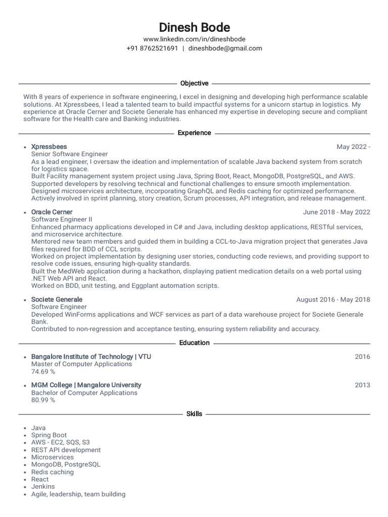 Dinesh Bode - Senior Software Engineer | PDF | Software | Java (Programming Language)