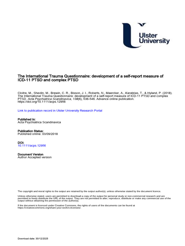 The International Trauma Questionnaire Final Version | PDF | Complex ...