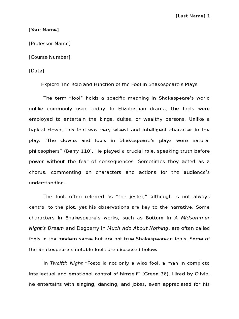 Role of Fools in Shakespeare's Plays - 073433 | PDF | Jester | The Tempest