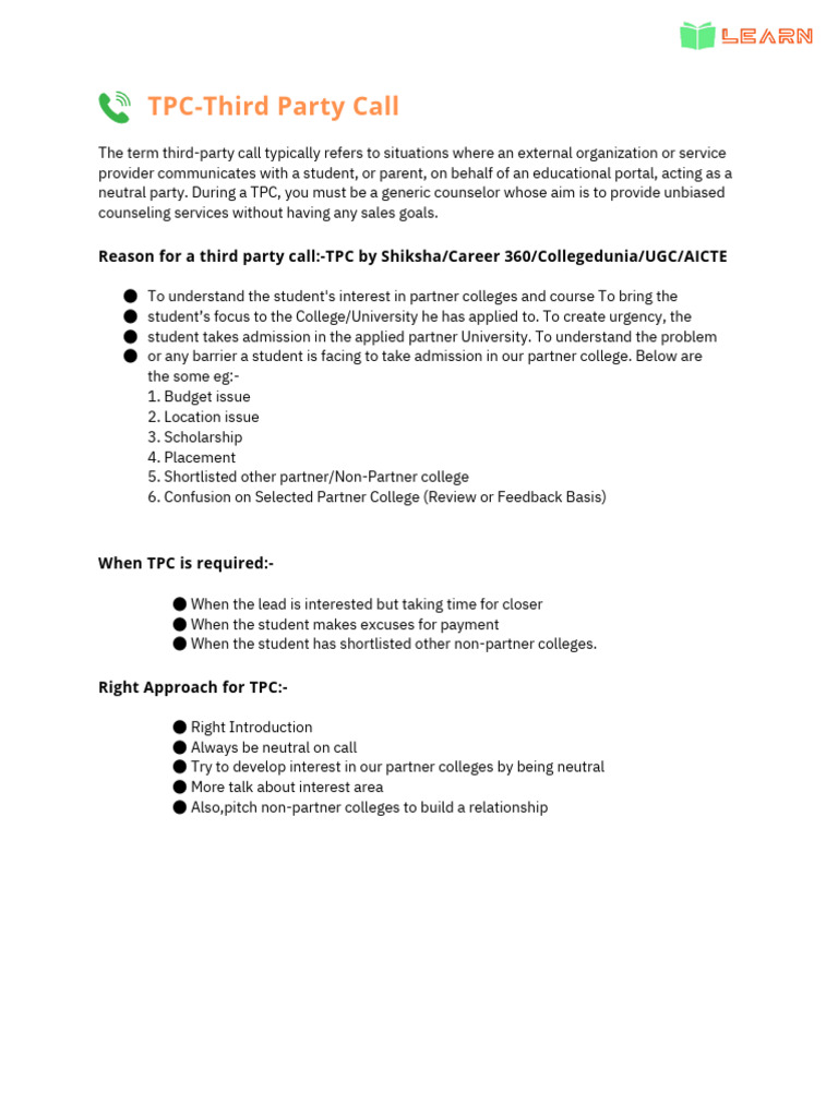 TPC-Third Party Call PDF | PDF