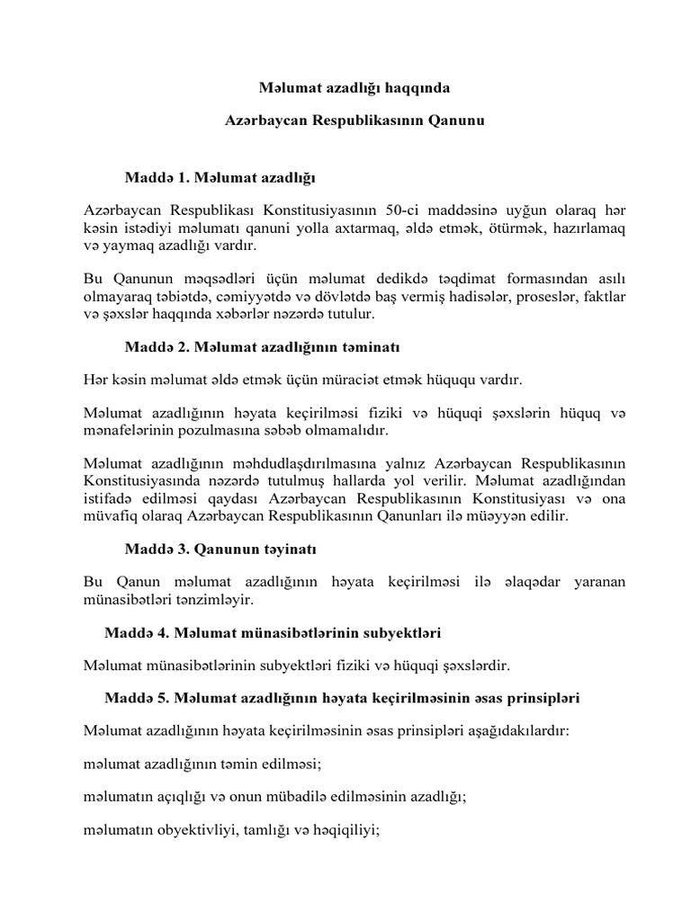 Melumat Azadligi Qanun | PDF