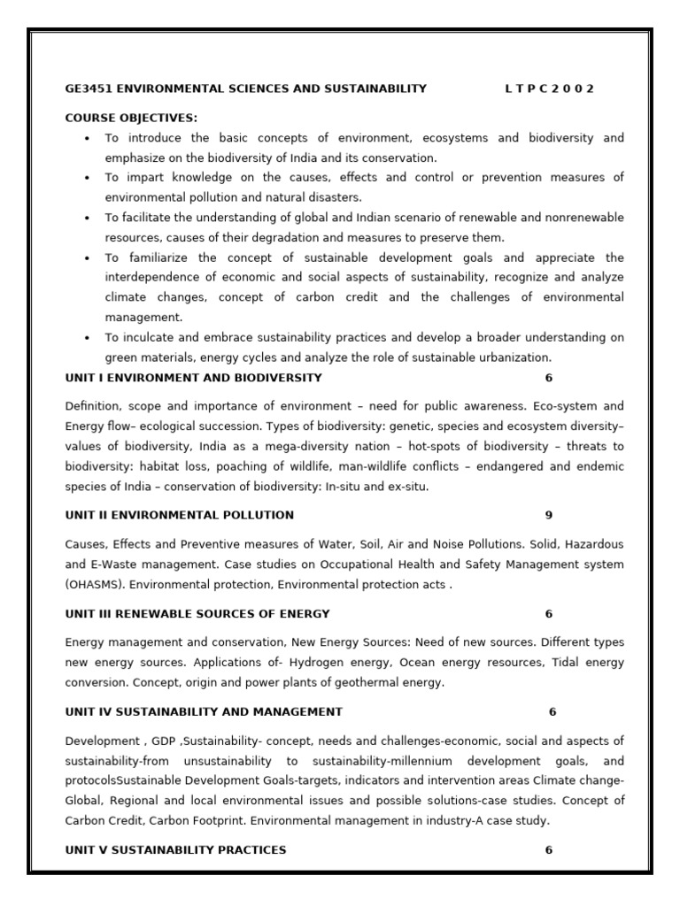GE3451 Environmental Science Overview | PDF | Sustainability | Biodiversity