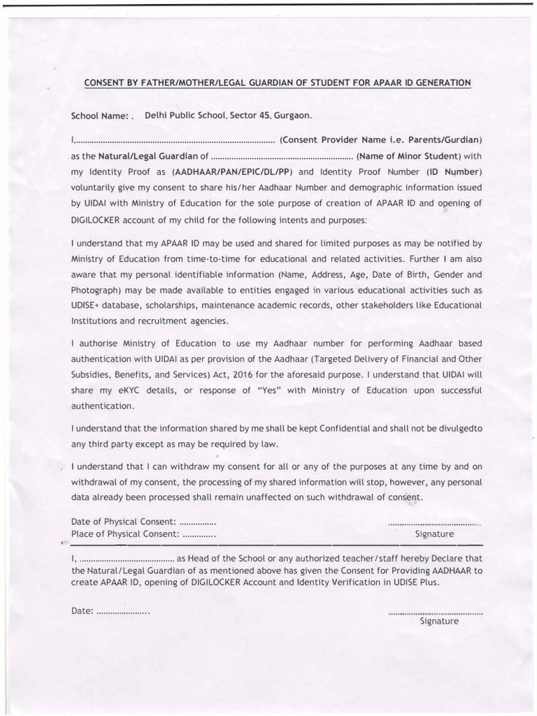 Consent for APAAR ID & DigiLocker | PDF | Justice | Crime & Violence