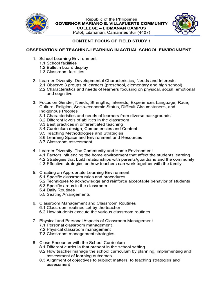 Field Study Content Focus | PDF | Educational Assessment | Learning