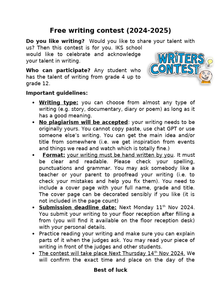 Annual Free Writing Contest | PDF