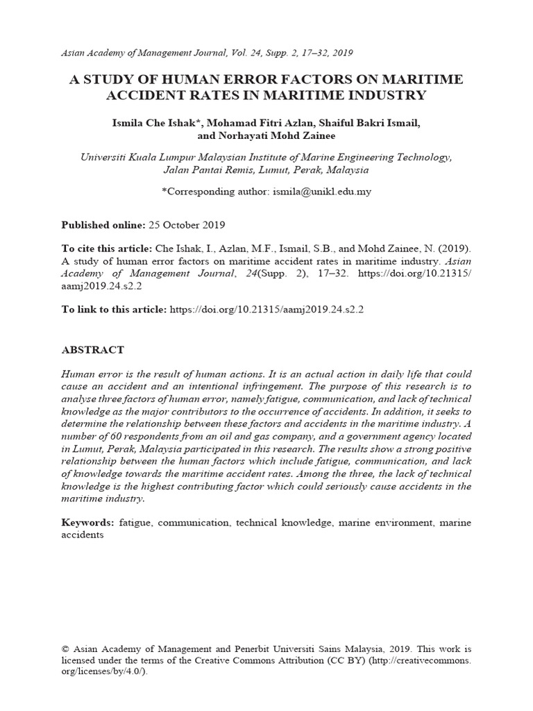 Human Error Factors in Maritime Accidents | PDF | Shift Work | Errors ...
