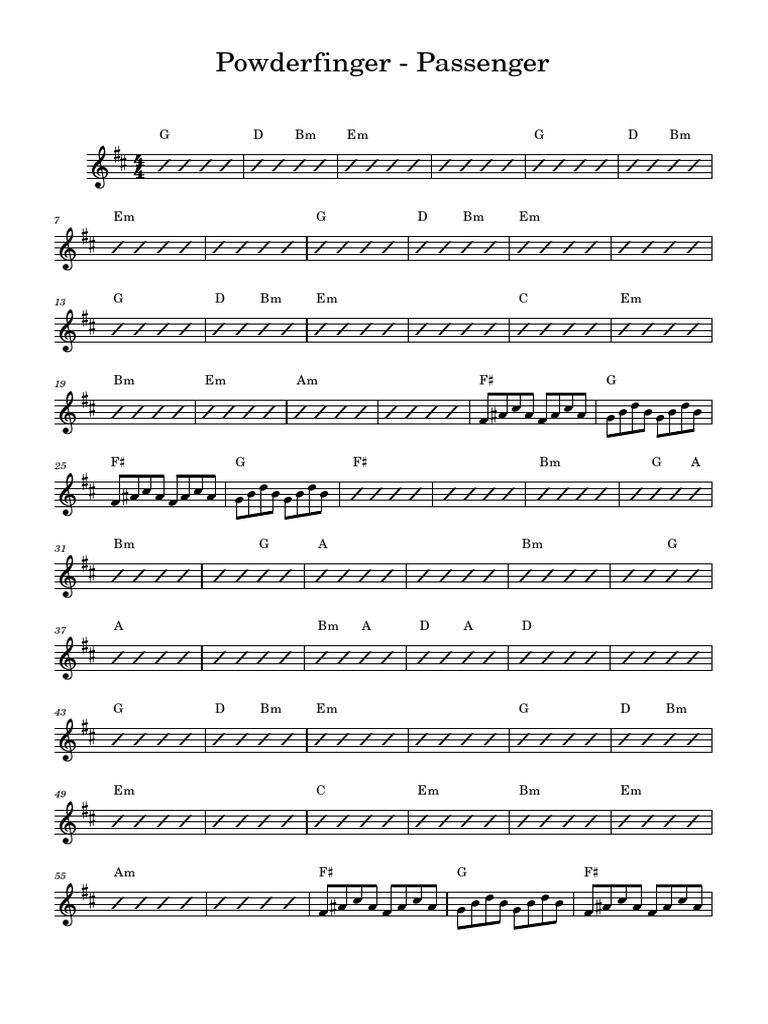 Powderfinger - Passenger - Chord Chart | PDF