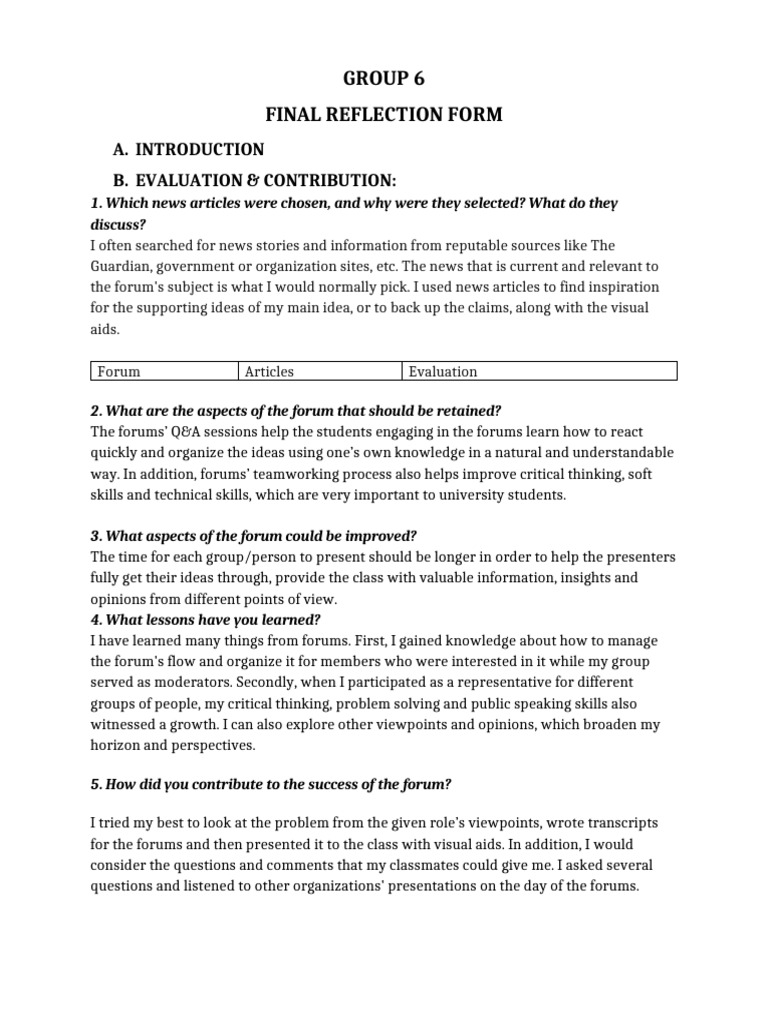 Reflection Report Sample | PDF | Critical Thinking | Knowledge