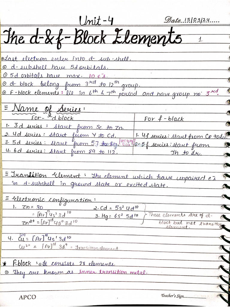 Chemistry ch-4 D and F Block Elements | PDF