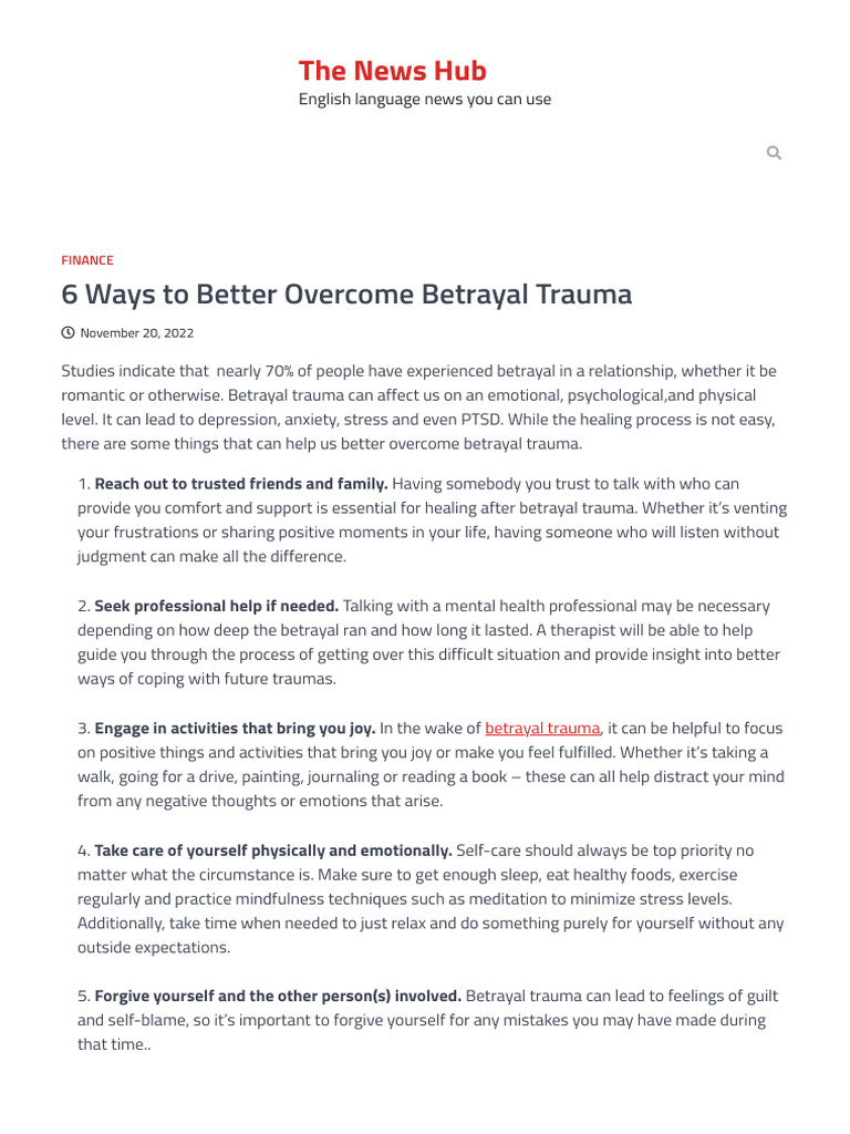 6 Ways To Better Overcome Betrayal Trauma - The News Hub | PDF ...