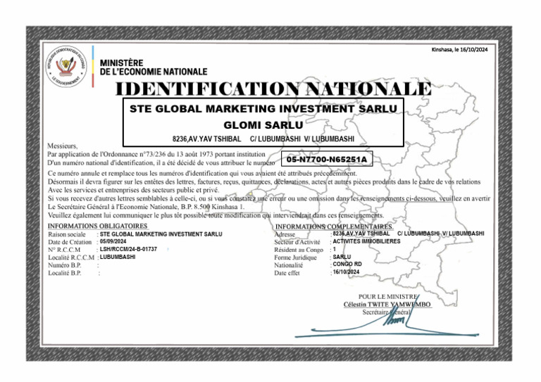 Lsh Rccm 24 b 01737 Global Marketing Investment Sarlu | PDF