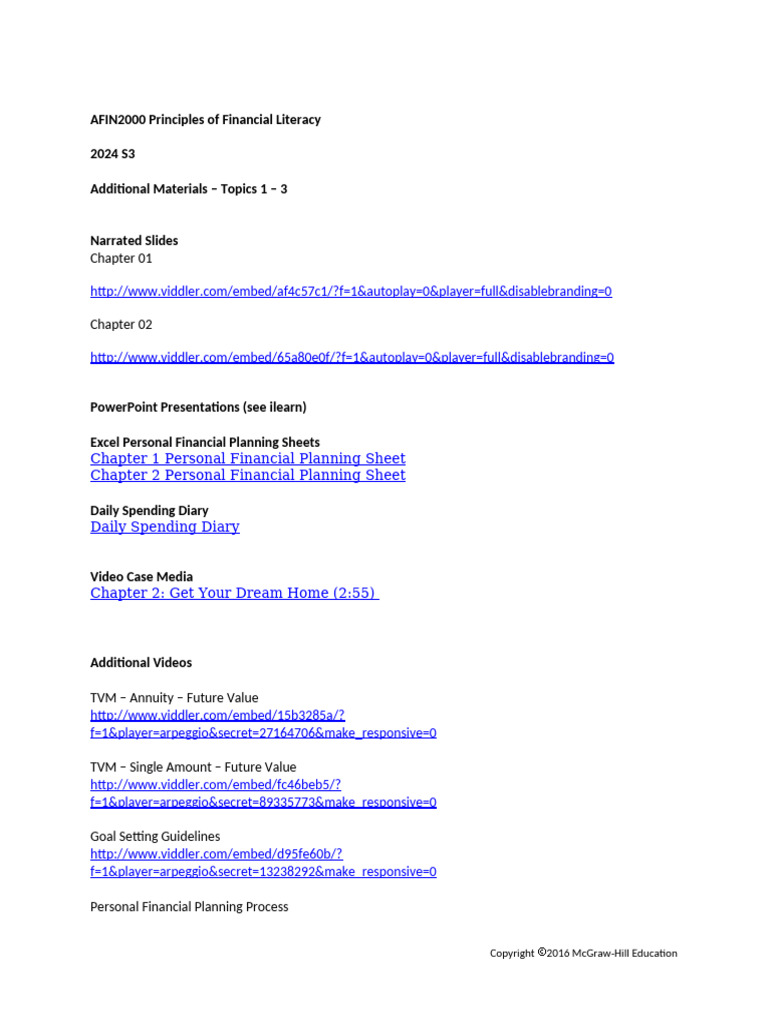 AFIN2000 Additional Materials Topics 1-3 - 2024 | PDF