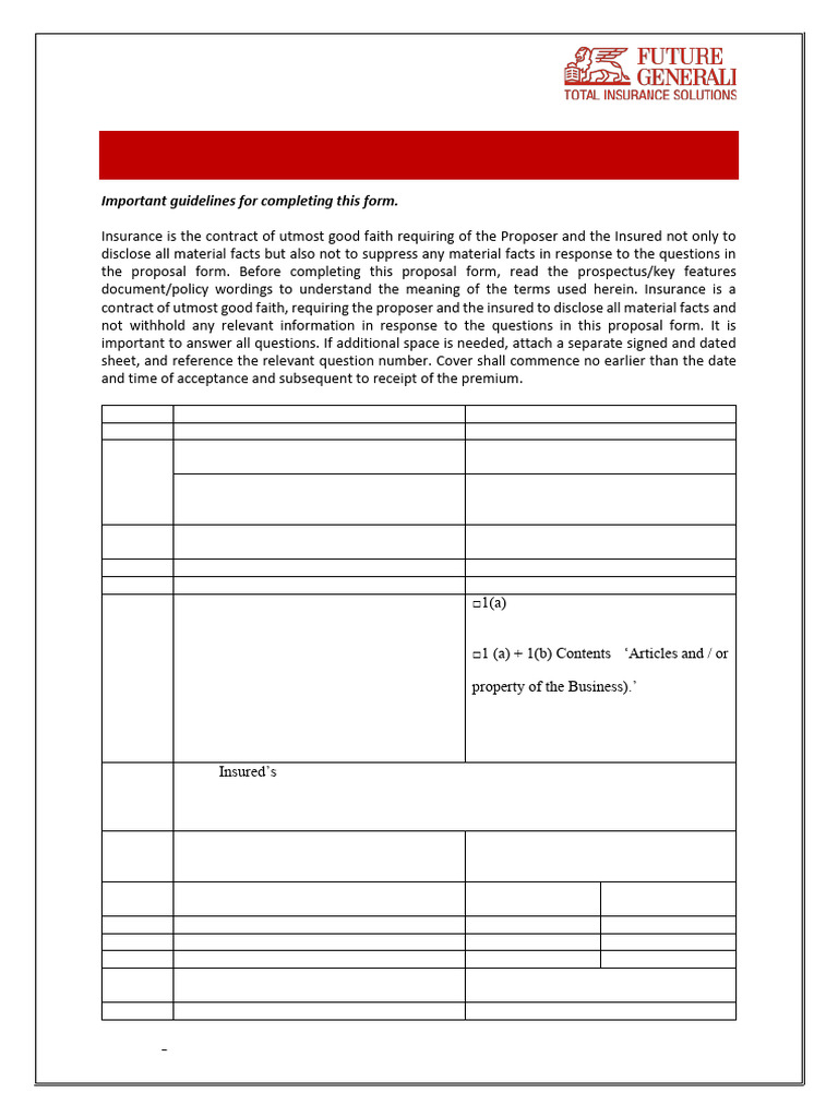 FG Pack and Protect Policy Proposal Form | PDF | Insurance | Baggage
