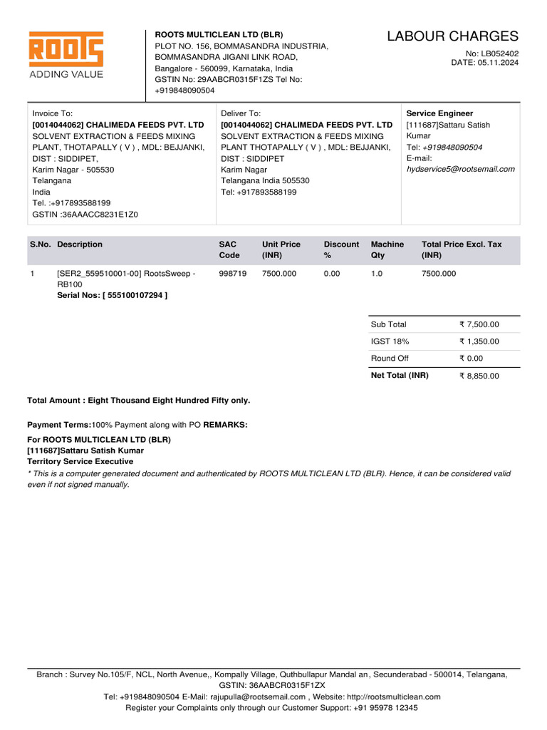 Chalimeda Seeds Service Charges Quotations | PDF | Payments