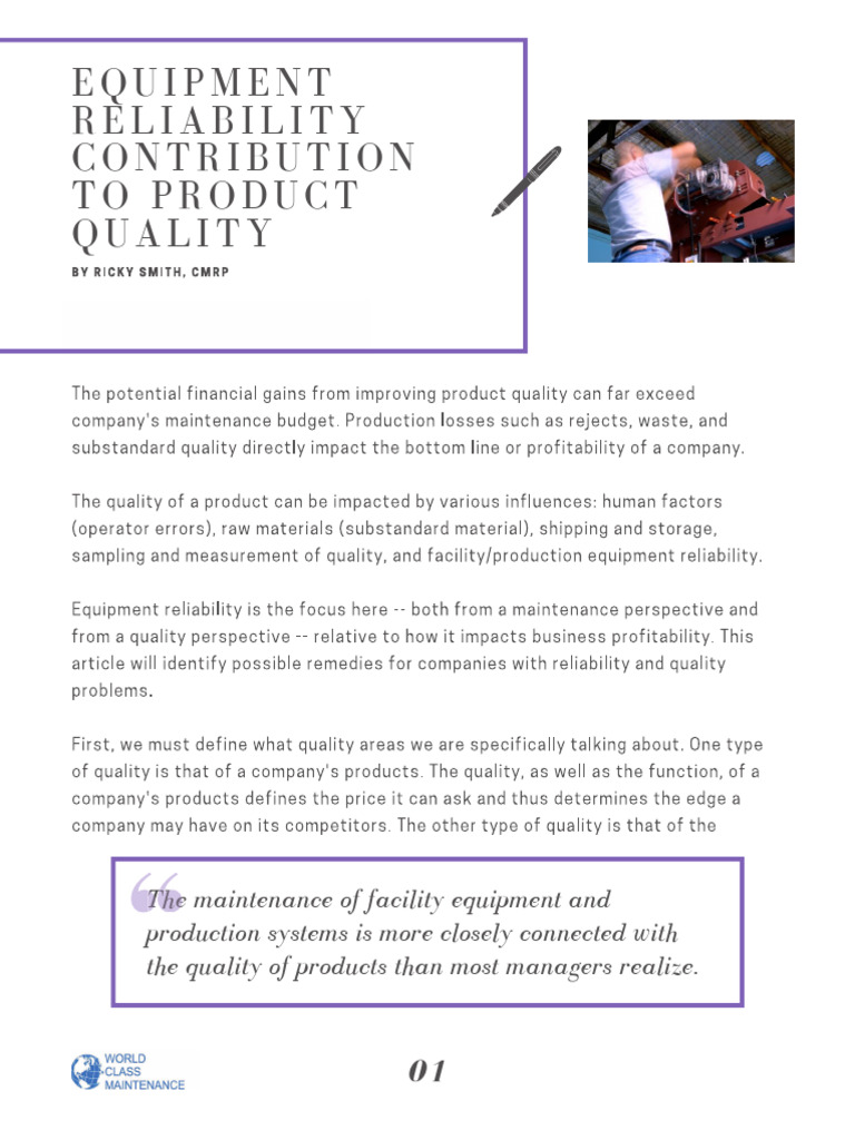 Equipment Reliability and Product Quality | PDF
