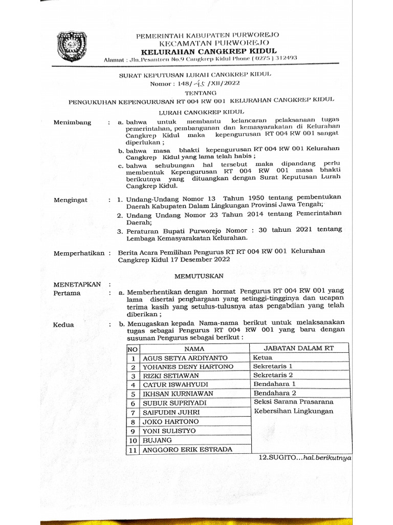 SK Pengurus RT.04 RW.01 | PDF