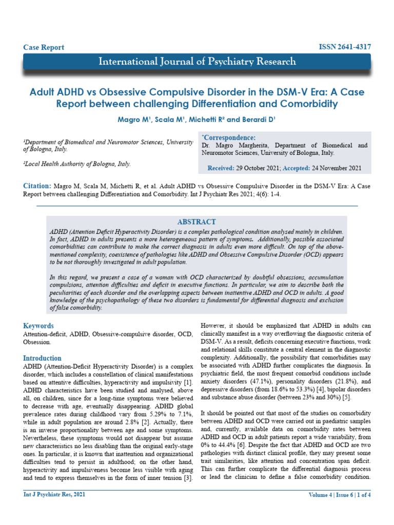 Adult Adhd Vs Obsessive Compulsive Disorder in The DSMV Era A Case Report Between Challenging ...