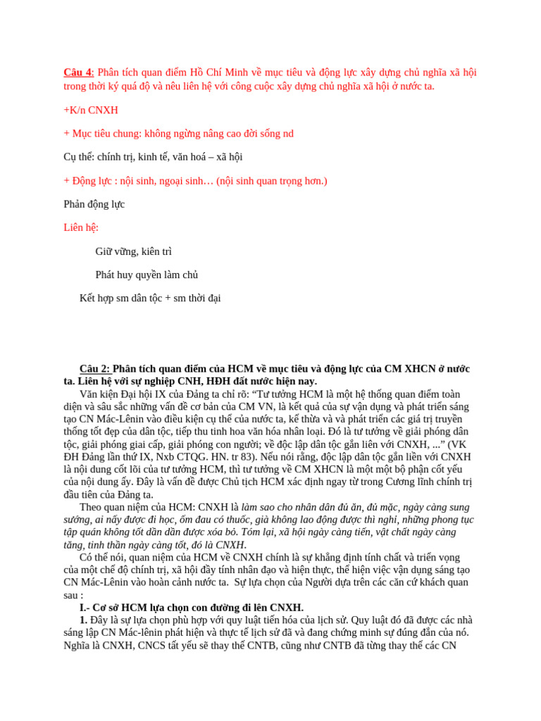 Câu 4 TT HCM Về Mục Tiêu Và Động Lực Xây Dựng CNXH | PDF