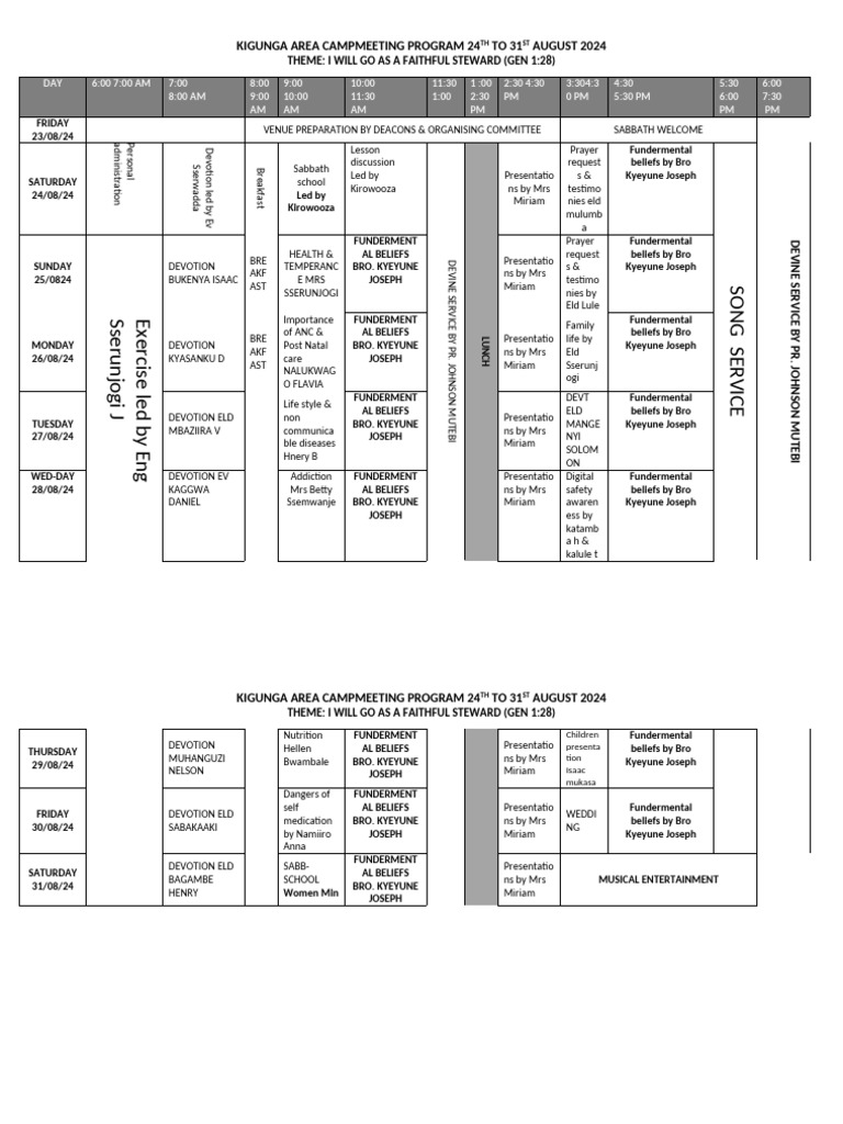 Kigunga Camp Meeting Program | PDF