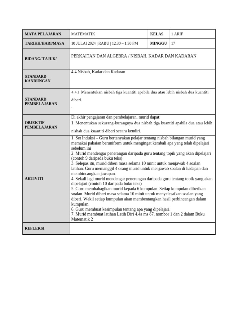 RPH 1 Arif 10 Julai | PDF