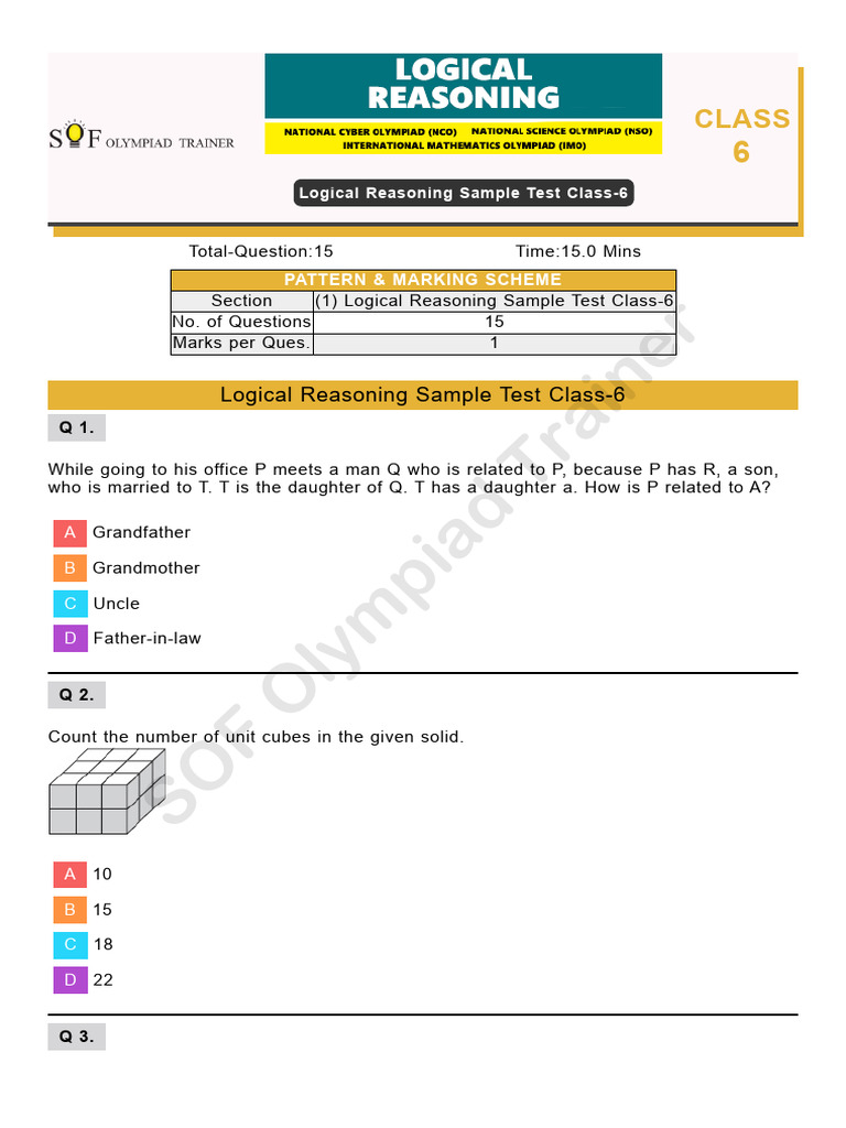 Class 6 Sample Paper | PDF