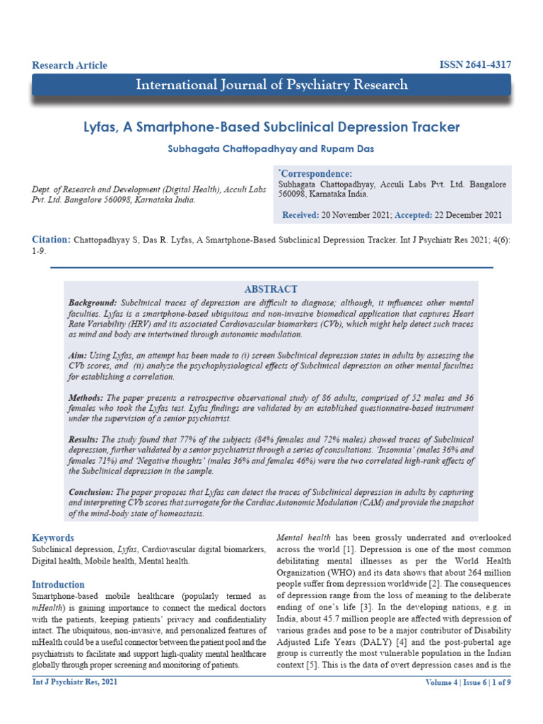 Lyfas: Smartphone Tracker for Subclinical Depression | PDF | Major ...