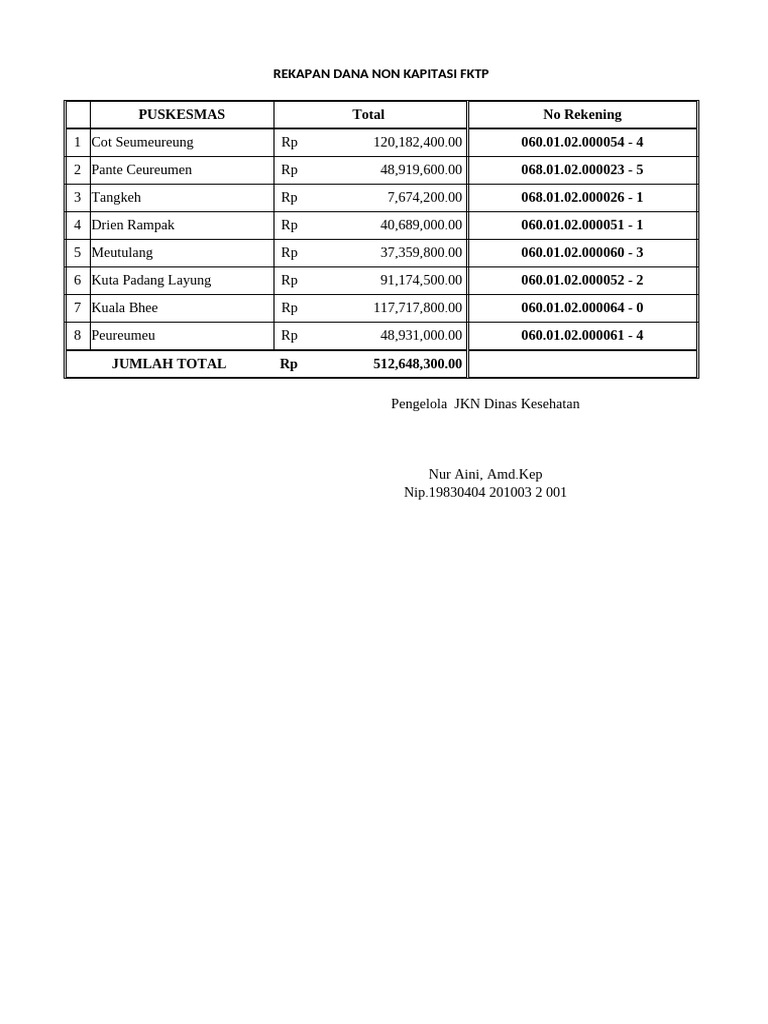 Rekapan Percairan Non Kapitasi | PDF