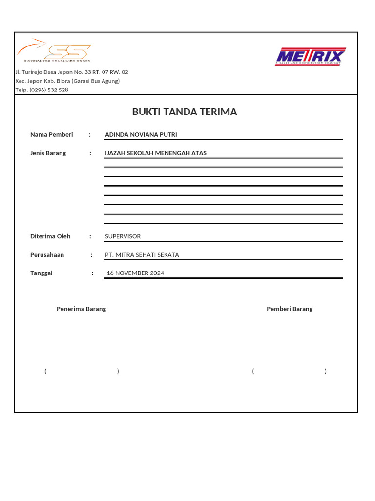 Form Tanda Terima | PDF
