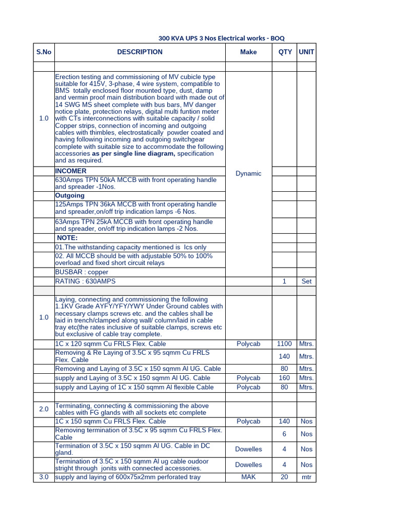 Ups Cable Work1-Boq | PDF | Power Engineering | Equipment