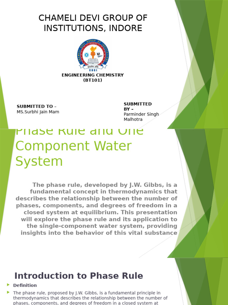Phase Rule and One Component Water System | PDF | Phase (Matter) | Phase Rule