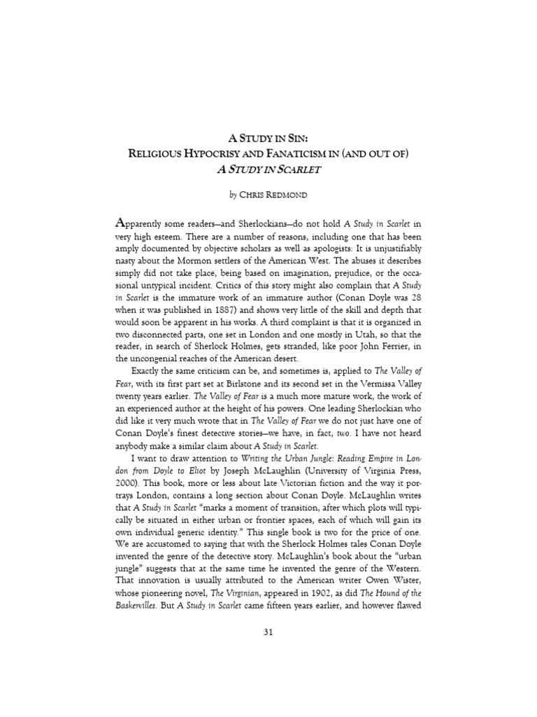 Redmond-Study in Sin | PDF | Sherlock Holmes | A Study In Scarlet