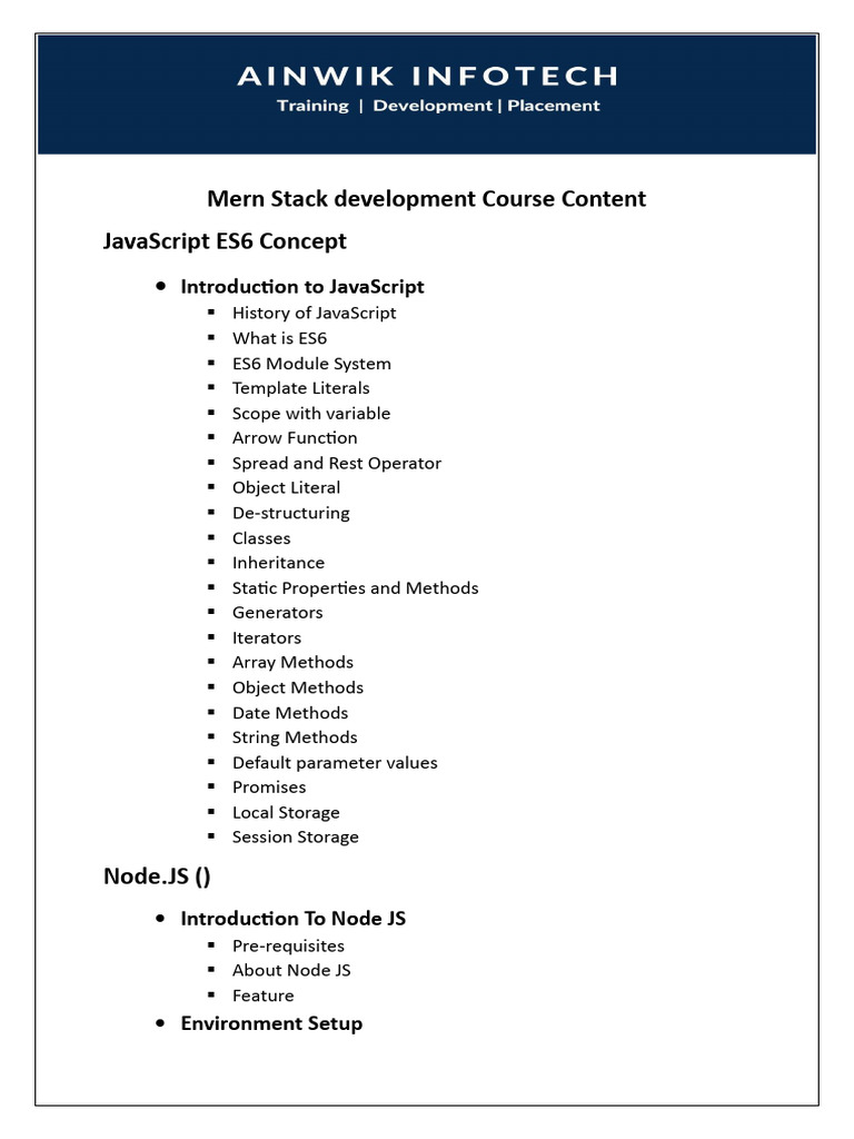 Mern Stack Development Course Content | PDF | Java Script | Computer Programming
