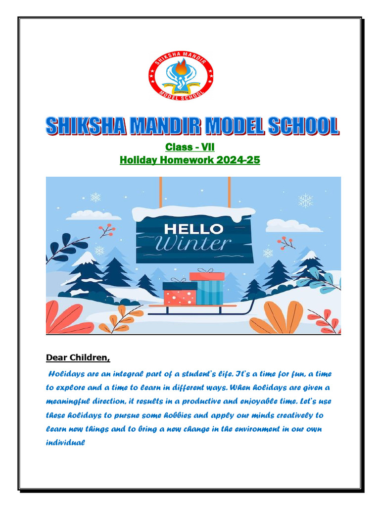 Class 7 Holiday Homework | PDF