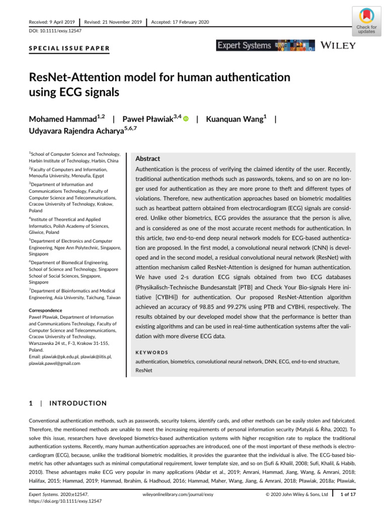 ECG-Based Authentication with ResNet | PDF | Computational Neuroscience | Machine Learning