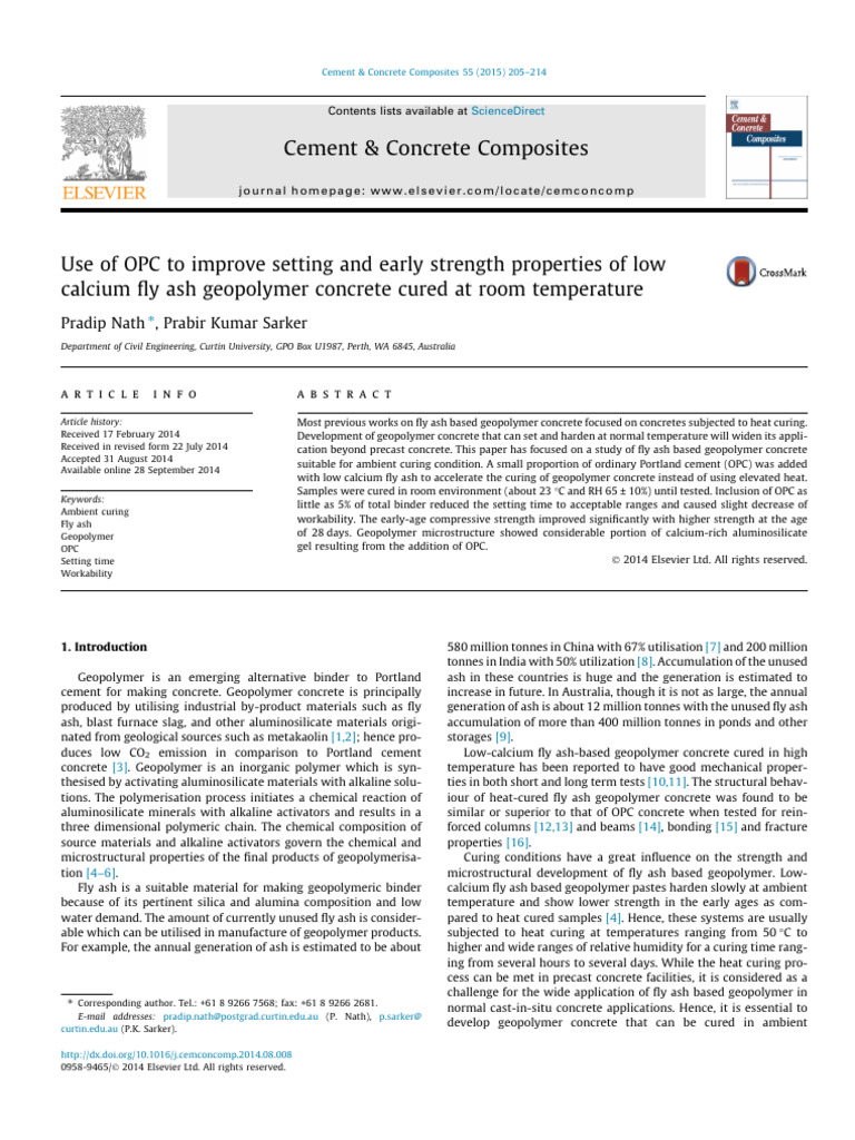 OPC in Low Calcium Fly Ash Geopolymer | PDF | Concrete | Cement