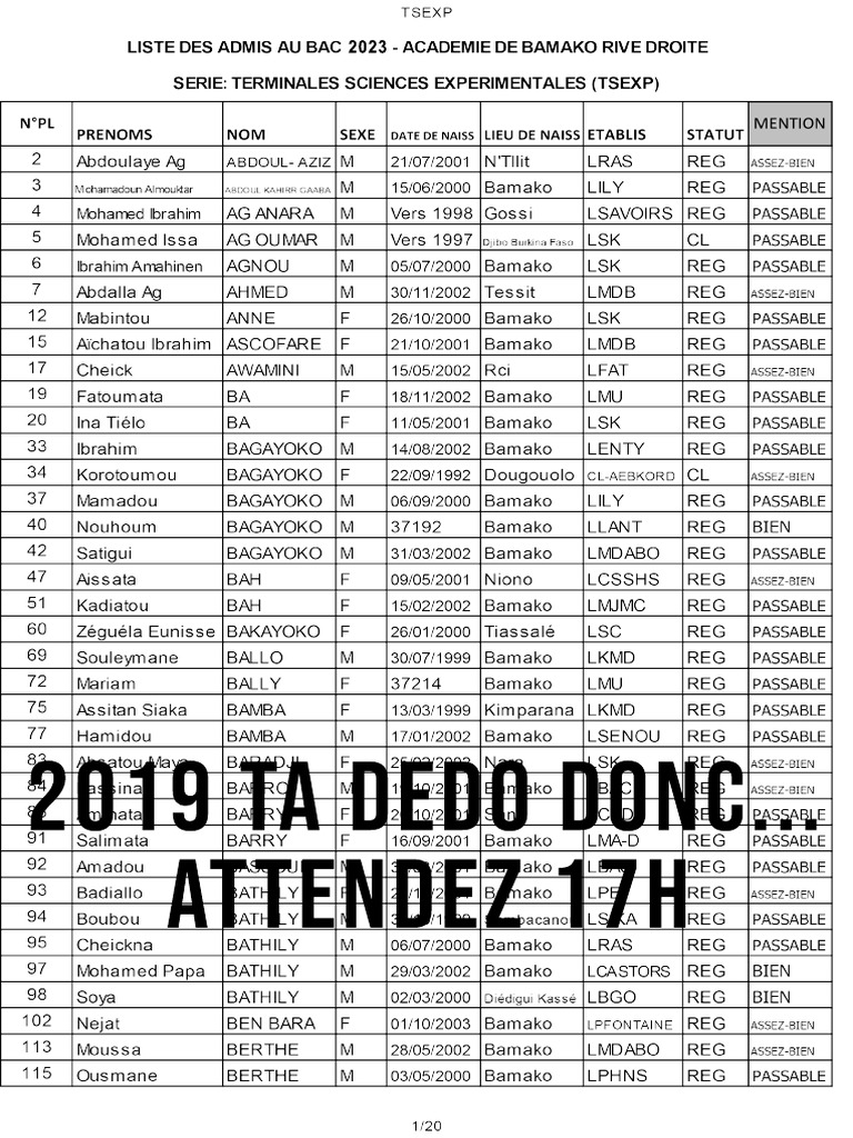 ADMIS-BAC-2023-TSExp-BKO-RD | PDF