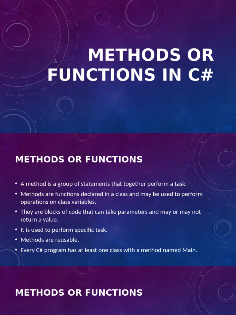 Methods or Functions in C | PDF | Parameter (Computer Programming) | C Sharp (Programming Language)
