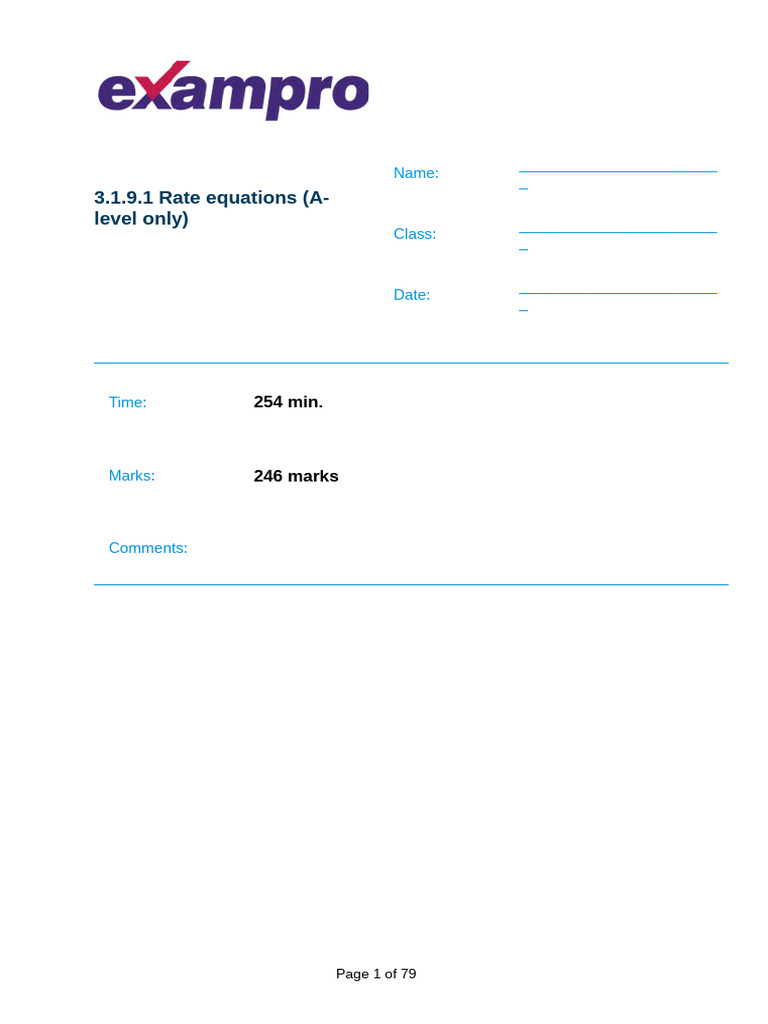 A-Level Chemistry Rate Equations | PDF | Reaction Rate | Reaction Rate ...